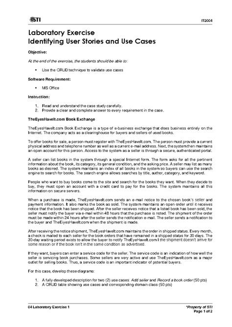 Softeng 05 Laboratory Exercise 133 It 04 Laboratory Exercise 1 Property Of Sti Page 1 Of 2