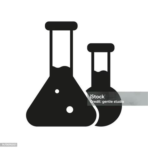 생물학 실험 실루엣 아이콘을 위한 유리 비커 생명 공학 기호입니다 플라스크 실험실 장비 글리프 픽토그램 화학 실험실 튜브 약국 산업 기호 고립된 벡터 그림 건강 진단에 대한