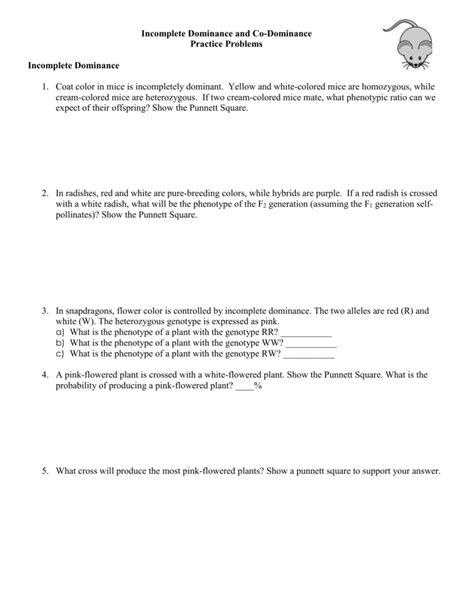 Codominance And Incomplete Dominance Practice Problems — Db