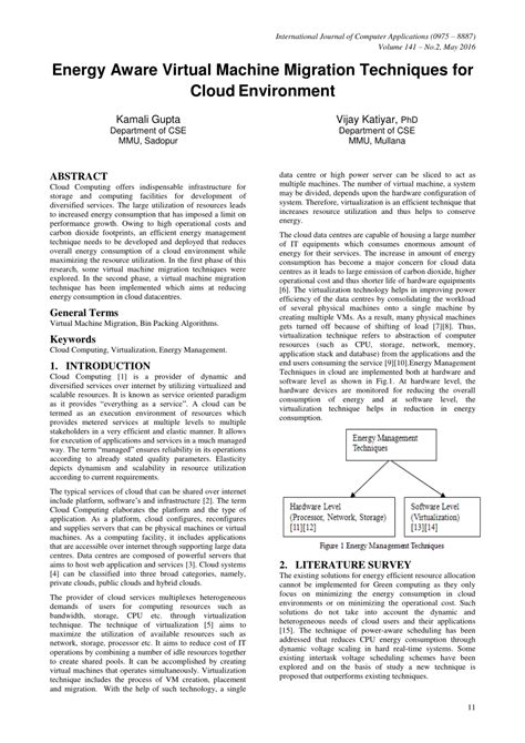 Pdf Energy Aware Virtual Machine Migration Techniques For Cloud