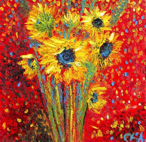 Red Sunflowers Painting By Chiara Magni Fine Art America