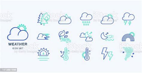 Weather Forecast Outline Coloured Icon Set Stock Illustration Download Image Now Clear Sky
