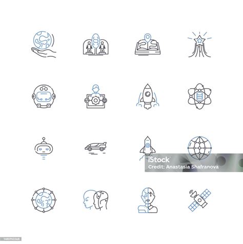 Radical Innovations 라인 아이콘 컬렉션입니다 파괴적이고 판도를 바꾸고 혁신적이며 참신하고 꿰뚫고 최첨단 획기적인 벡터 및 선형 일러스트레이션 혁명적이고