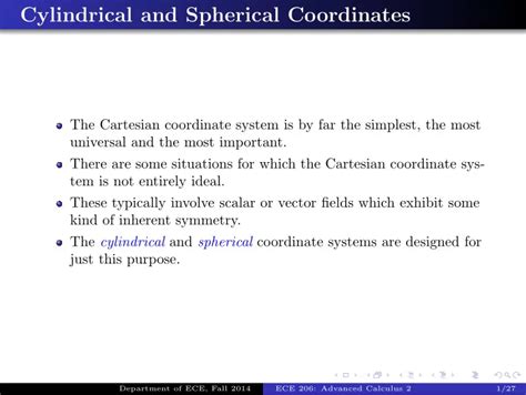 [ppt] Cylindrical And Spherical Coordinates The Cartesian Coordinate Powerpoint Presentation