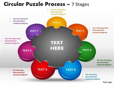 7 Stages Circular Puzzle Process Graphics Presentation Background For PowerPoint PPT