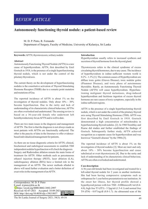 Pdf Autonomously Functioning Thyroid Nodule A Patient Based Review