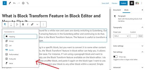 What Is Block Transform Feature In Block Editor And How To Use It