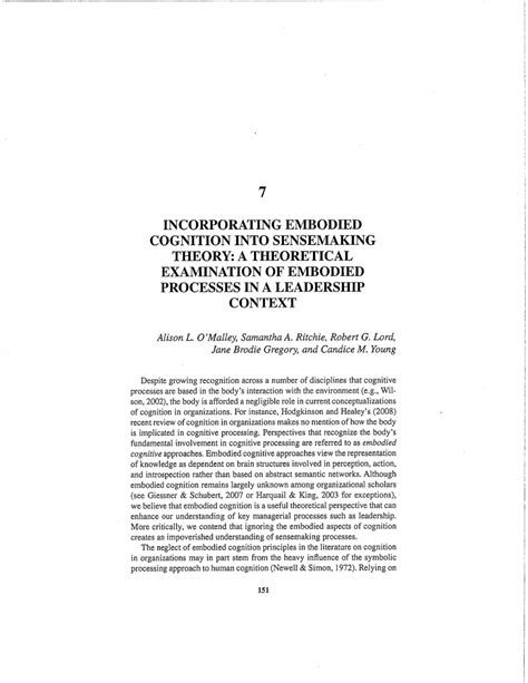 Pdf Incorporating Embodied Cognition Into Sensemaking Theory A Theoretical Examination Of