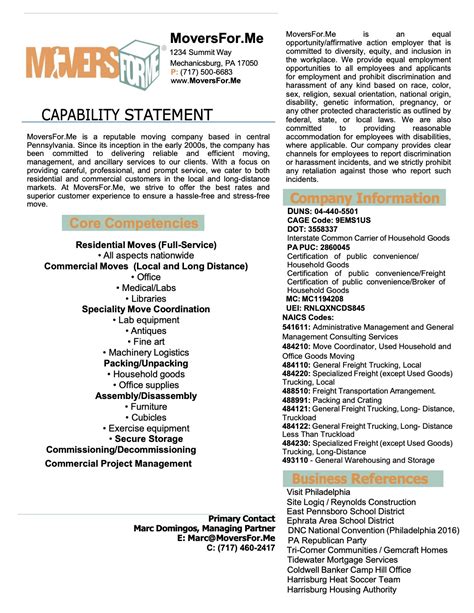 Capabilities Statement Movers For Me