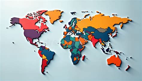 Colorful 3d World Map Illustration Different Continents Countries Highlighted In Various