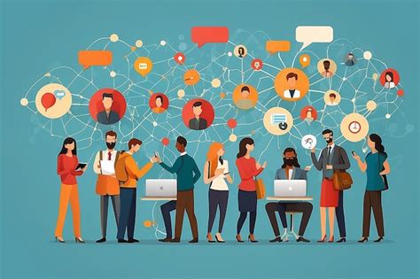 Concept Of Business Social Networking And Communication Illustration Of Society Members With Men