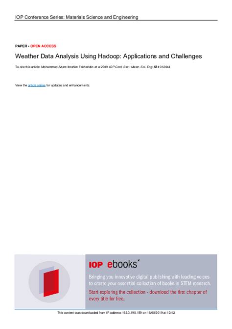 Pdf Weather Data Analysis Using Hadoop Applications And Challenges