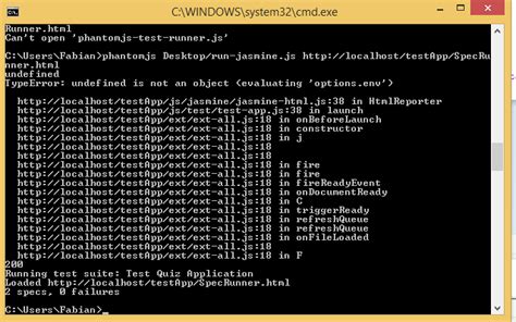 Javascript Unable To Run Jasmine Tests Using Phantomjs Stack Overflow
