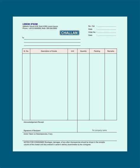 Bill Challan Template Design Challan Delivery Challan Challan Form