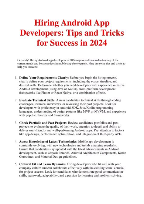 Ppt Hiring Android App Developers Tips And Tricks For Success In 2024 Powerpoint Presentation