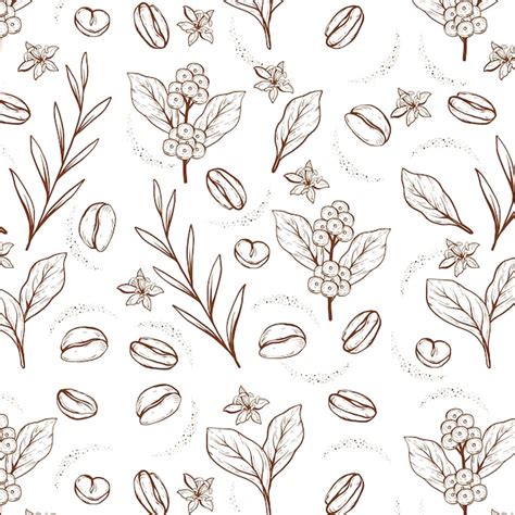 손으로 그린 커피 콩 드로잉 패턴 무료 벡터