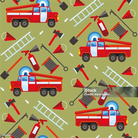소방차 소화기 플랫 스타일의 소화 장비를 가진 다채로운 원활한 패턴 끝없는 질감 배경 벡터 그림 0명에 대한 스톡 벡터 아트 및 기타 이미지 Istock
