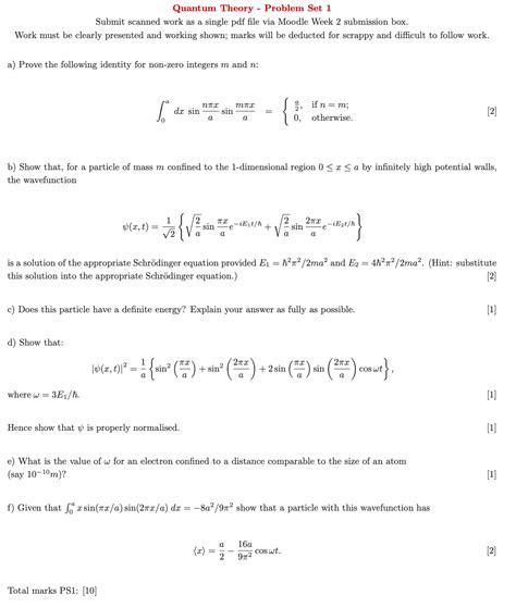 Solved Quantum Theory Problem Set 1 Submit Scanned Work As