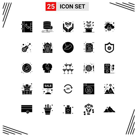 Stock Vector Icon Pack Of 25 Line Signs And Symbols For Lock Security Eco Spa Leaf Editable