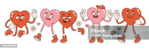 그루비 사랑스러운 하트 스티커 사랑 개념입니다 행복한 발렌타인 데이 핑크와 레드 색상 1960 1969 년에 대한 스톡 벡터 아트 및 기타 이미지 Istock