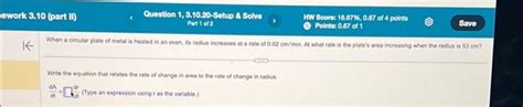 Solved Ework 3 10 Part Ii K Question 1 3 10 20 Setup And