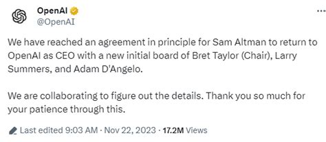 Sam Altman To Return As Openai Boss Days After Ouster