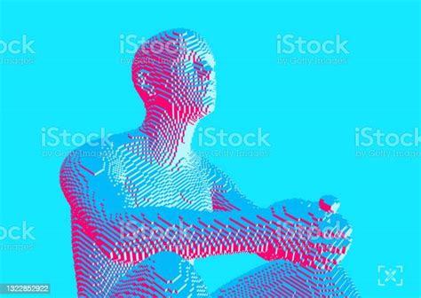 남자는 생각하고 있다 디지털 기술 배경 Voxel Art3d 프레젠테이션 소셜 미디어 또는 인쇄 목적을 위한 벡터 일러스트레이션 인공지능에 대한 스톡 벡터 아트 및 기타