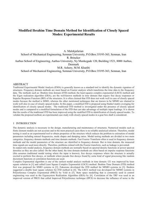Pdf Modified Ibrahim Time Domain Method For Identification Of Closely Spaced Modes