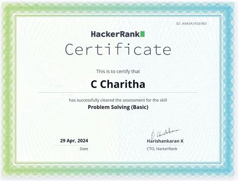 Problemsolving Coding Certificationcomplete Hackerrank C Charitha