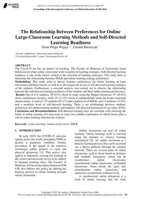 Pdf The Relationship Between Preferences For Online Large Classroom Learning Methods And Self