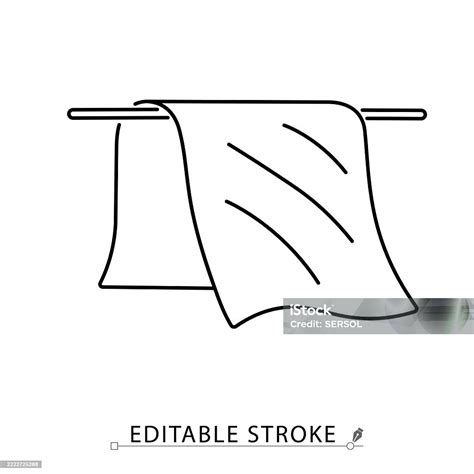 편집 가능한 획이 있는 미니멀리스트 스타일의 막대 아이콘에 천입니다 걸이 직물 건조 섬유 가정용 청소 세탁 요소 수건 또는 헝겊 의류 관리 개요 개체 가정 생활에 대한 스톡