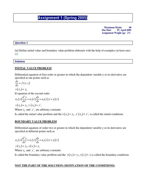 Differential Equations Solved Assignments Semester Spring 2005 Download Free Pdf