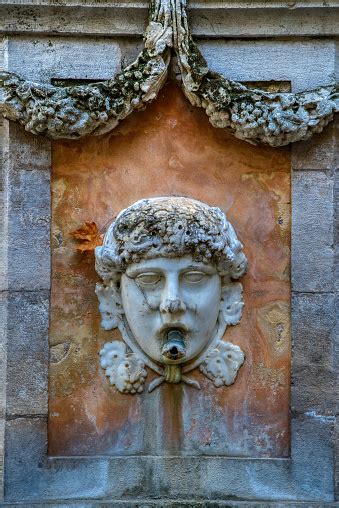 여행 목적지 코티냑의 분수 분수로 조각된 머리 코티냑 마을 동굴 주거지와 혈통 주택이 있는 유명한 절벽이 있는 프로방스 코티냑의 작은 오래된 마을 바르 프로방스 알프