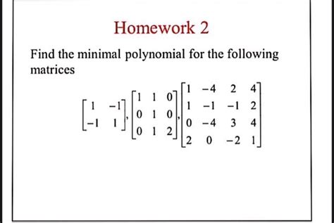 Solved Homework Find The Minimal Polynomial For The Chegg