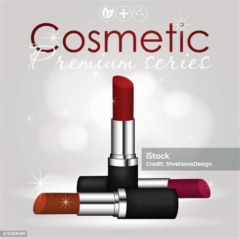 뷰티 개념 잡지 화장품 Cosmologist에 대 한 아이디어 검은 케이스 현실적인 그림 3 립스틱 음영을 나타냅니다 제품의 장식 화장품 3d 3차원 인쇄에 대한 스톡 벡터