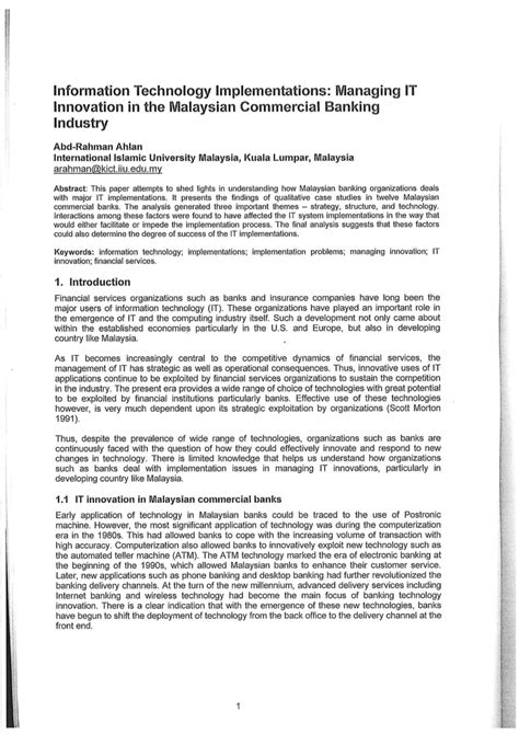 Pdf Information Technology Implementations Managing It Innovation In The Malaysian Commercial