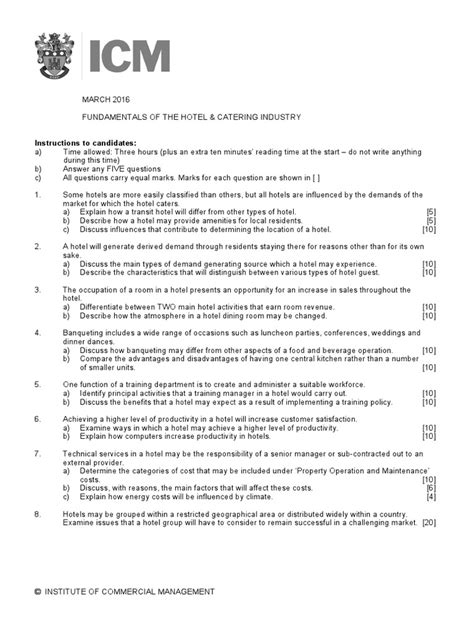 Fundamentals Of The Hotel Catering Industry Pdf Hotel Business Economics