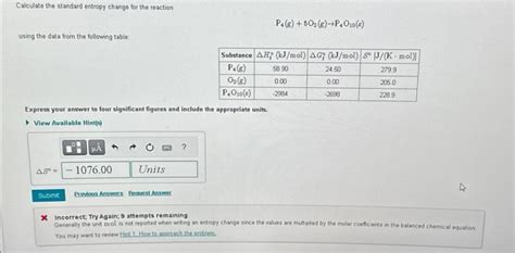 Solved Calculate The Standard Entropy Change For The Chegg Com