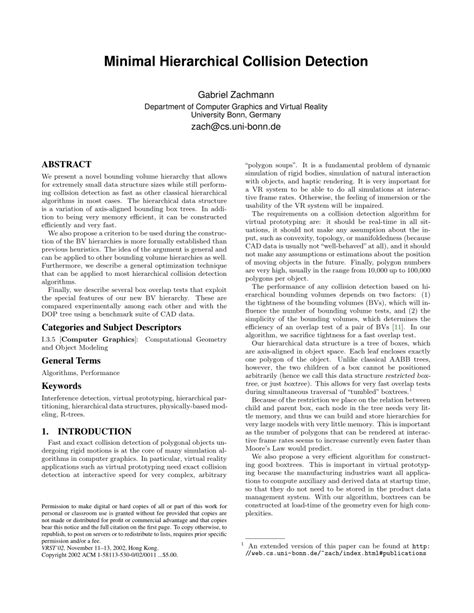 Pdf Minimal Hierarchical Collision Detection