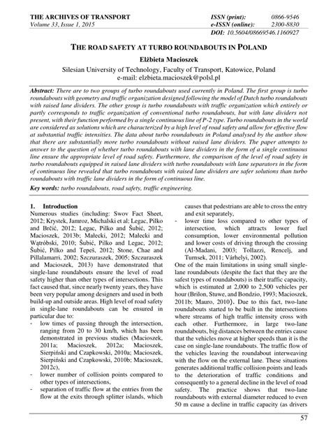 Pdf The Road Safety At Turbo Roundabouts In Poland