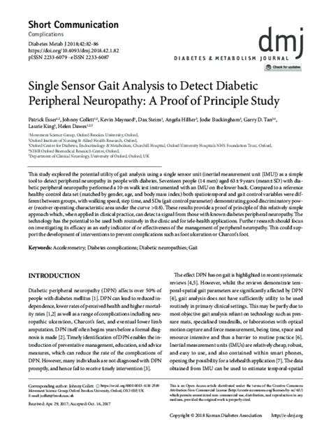 Pdf Single Sensor Gait Analysis For Neuropathy Detection