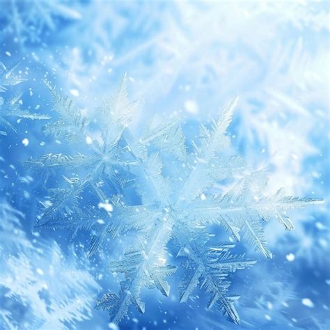 Closeup Macro Photography Of Sparkling Intricate Snowflake Crystal On Frosted Blue Background