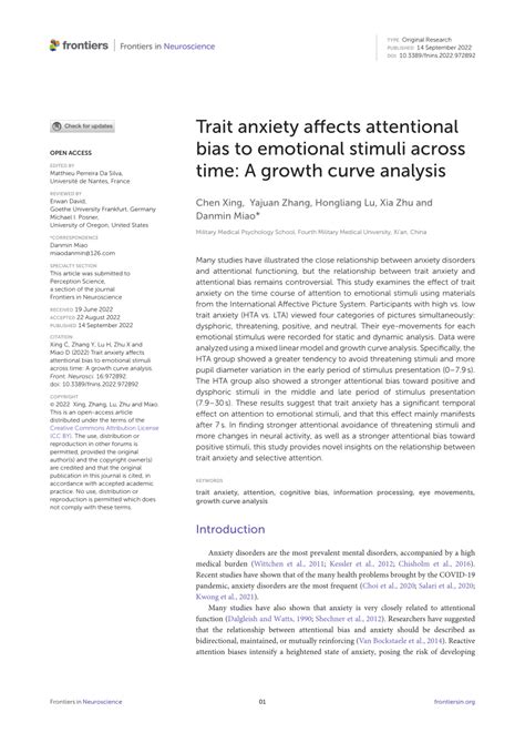 Pdf Trait Anxiety Affects Attentional Bias To Emotional Stimuli Across Time A Growth Curve