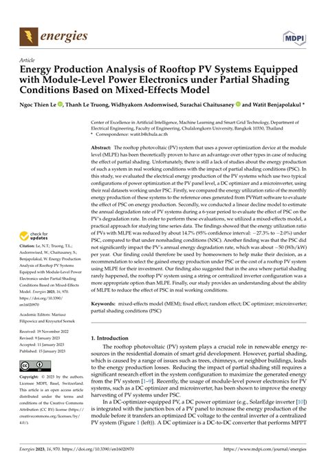PDF Energy Production Analysis Of Rooftop PV Systems Equipped With Module Level Power