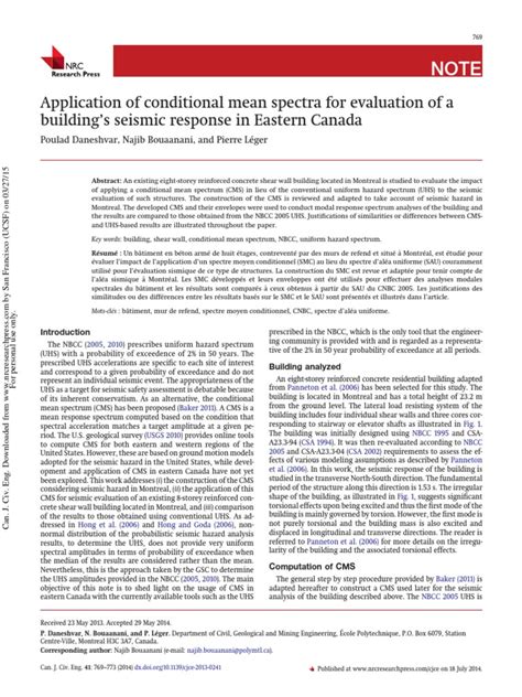 Application Of Conditional Mean Spectra For Evaluation Of A Buildings Seismic Response In