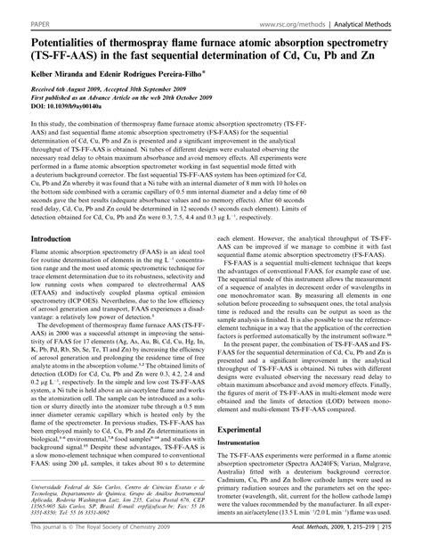 Pdf Potentialities Of Thermospray Fame Furnace Atomic Absorption Spectrometry Ts Ff Aas In