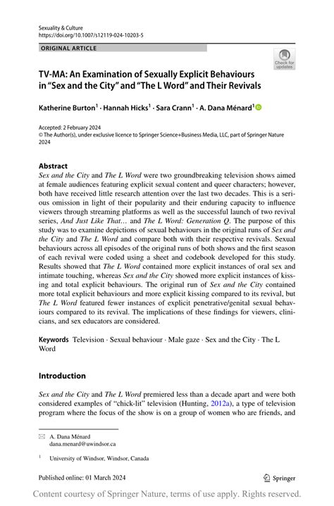 Tv Ma An Examination Of Sexually Explicit Behaviours In Sex And The