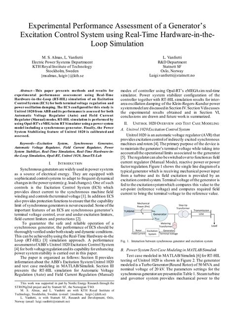 pdf experimental performance assessment of a generator s excitation