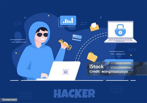 해커는 컴퓨터 서버를 사용하여 해킹된 데이터베이스 네트워크 스토리지 소셜 계정 신용 카드 또는 보안을 사용할 수 있습니다 배경 벡터 일러스트레이션 금융에 대한 스톡 벡터