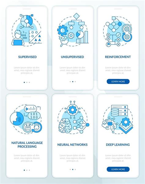 Artificial Intelligence System Blue Onboarding Mobile App Screen Set Walkthrough 3 Steps